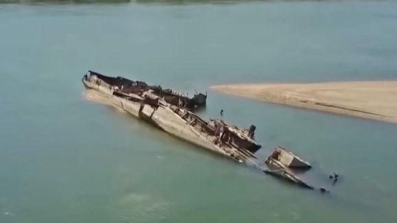 Sunken WWII Warships Emerge From Drought-Striken Danube River