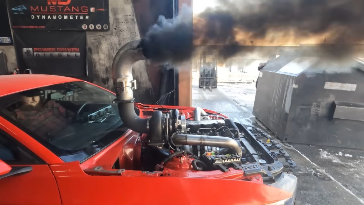 Ford Mustang With 12-Valve Cummins Diesel Makes 2,200 LB-FT at the Wheels