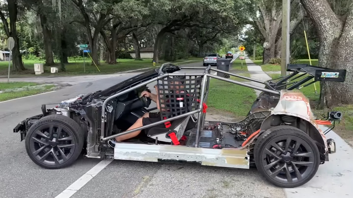 YouTuber Cuts Up Tesla Model S Plaid to Build Track-Ripping 'Cyber Kart ...