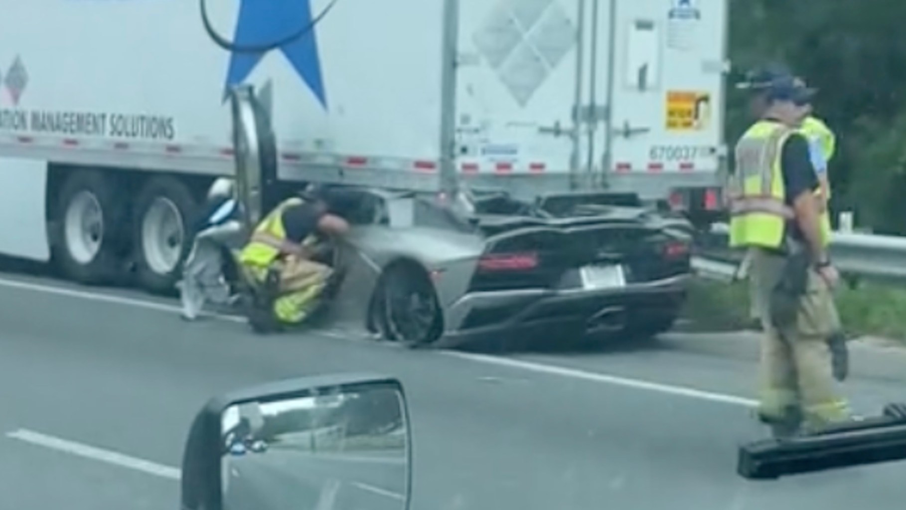 Rented Lamborghini Aventador Smushed Under Semi-Truck in Ugly Rear-End ...