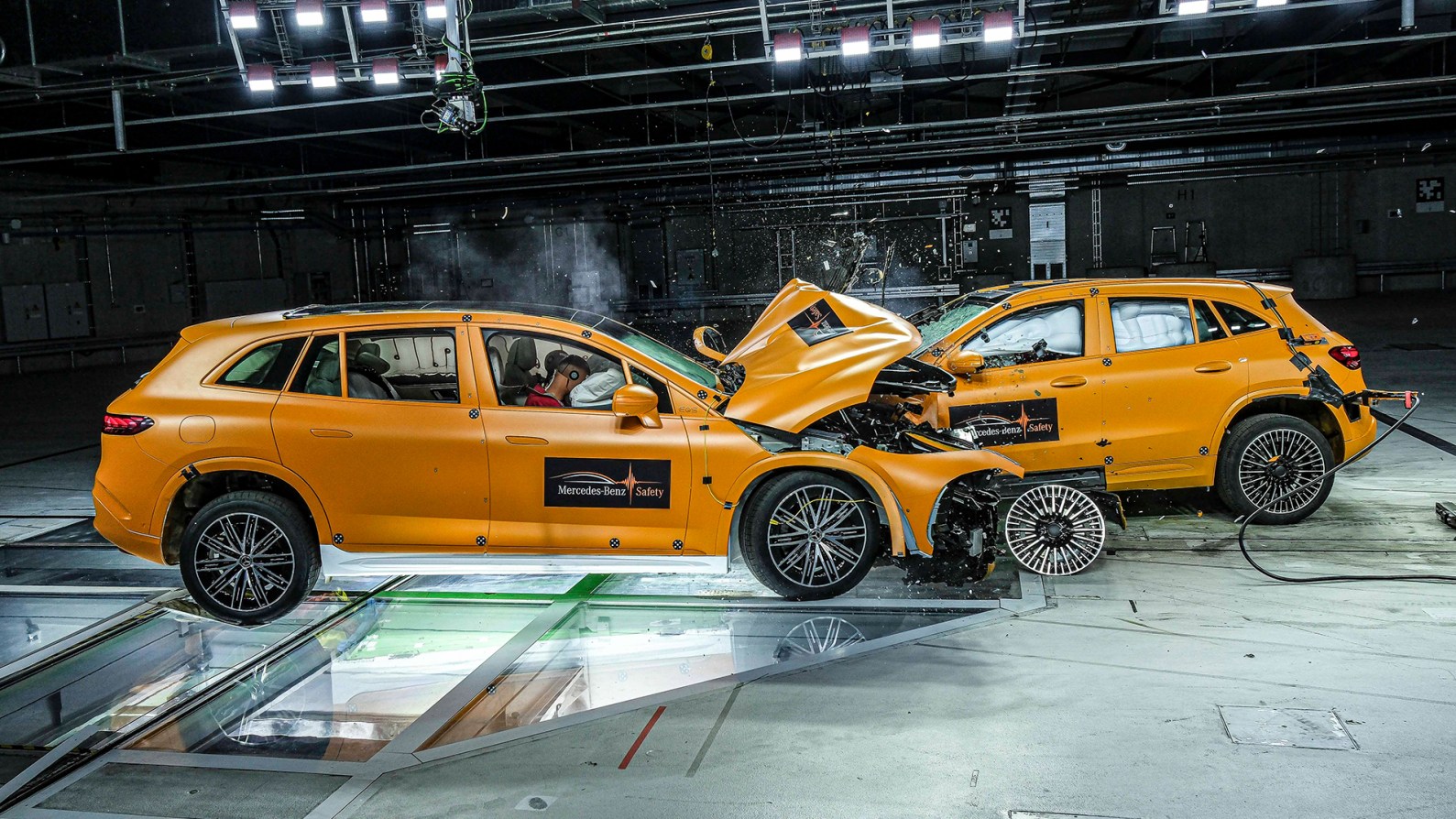 Watch Mercedes-Benz Crash Two Electric SUVs Into Each Other for Science