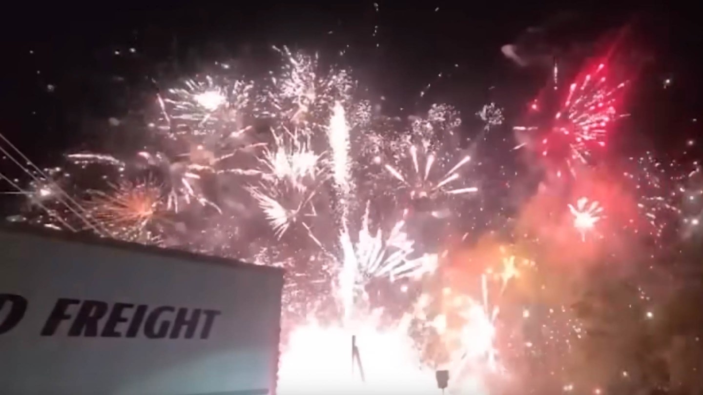 Semi Hits Pickup Carrying $100,000 in Fireworks, Hour-Long Show Ensues