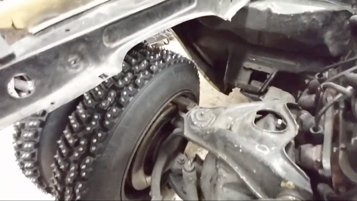 Big-Block Chevrolet Camaro Ice Racer Runs Double Dually Studded Tires