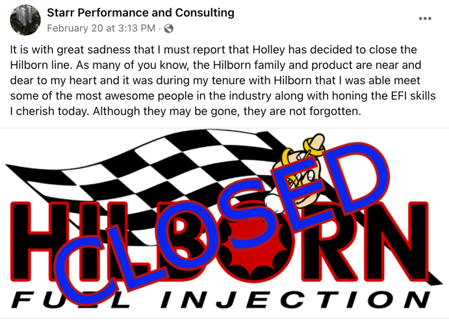 Holley Shuts Down Iconic Hilborn Brand After 70 Years