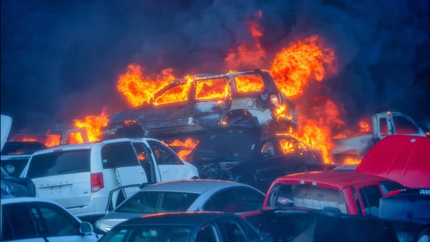 1,500 Cars Go Up in Flames in Massive Scrapyard Inferno