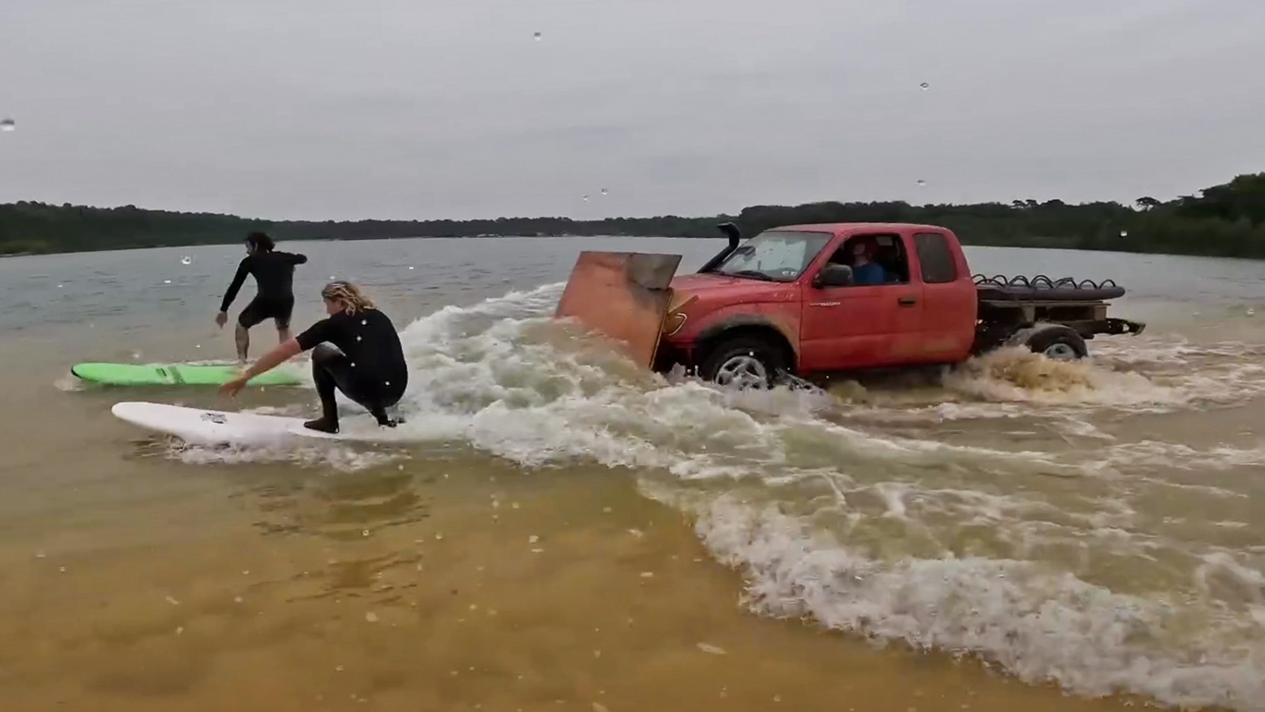 Surfers Turned an Old Toyota Tacoma Into a Wave Machine Using a Wooden Plow