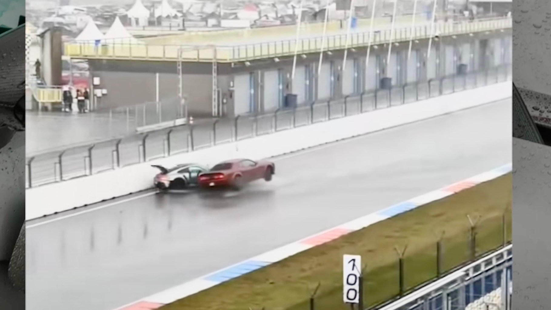 Dodge Challenger Destroys Porsche 911 GT3 RS in Rainy Track Day Crash