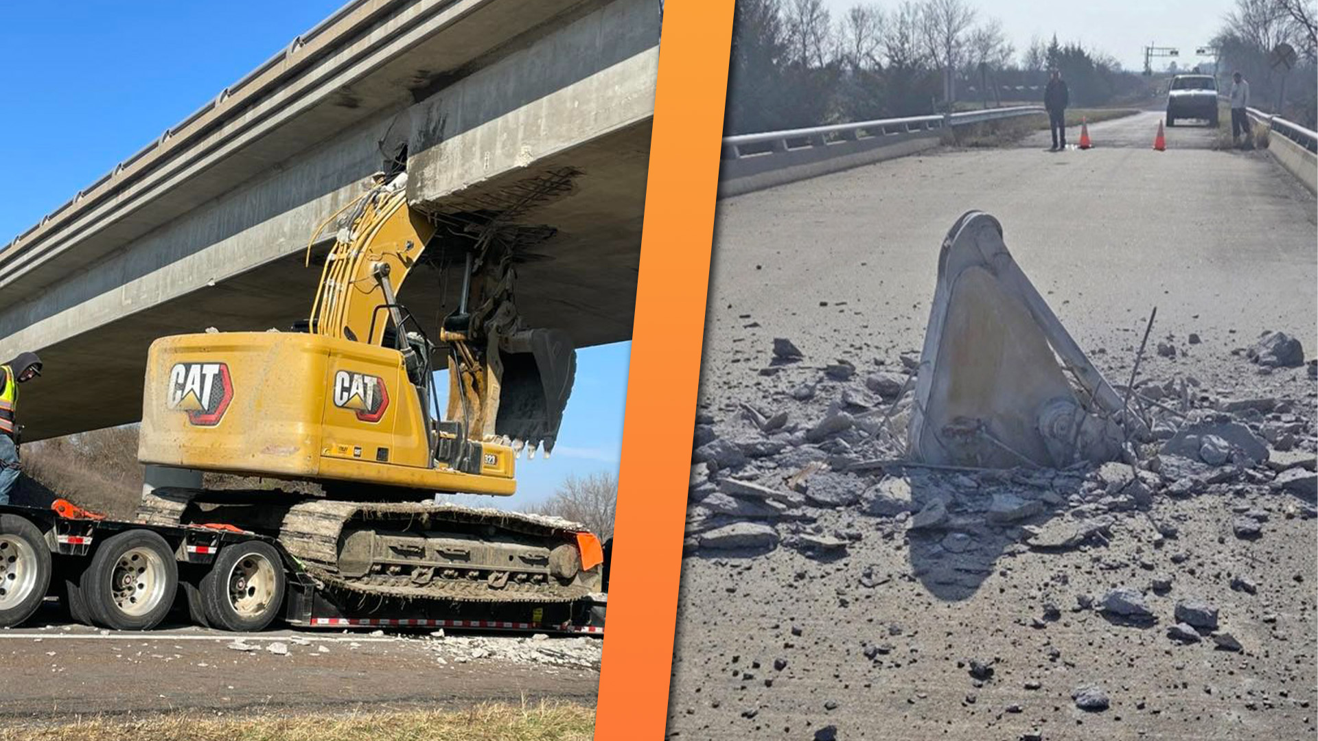Excavator in Transport Hits Bridge So Hard the Arm Punches Through the ...
