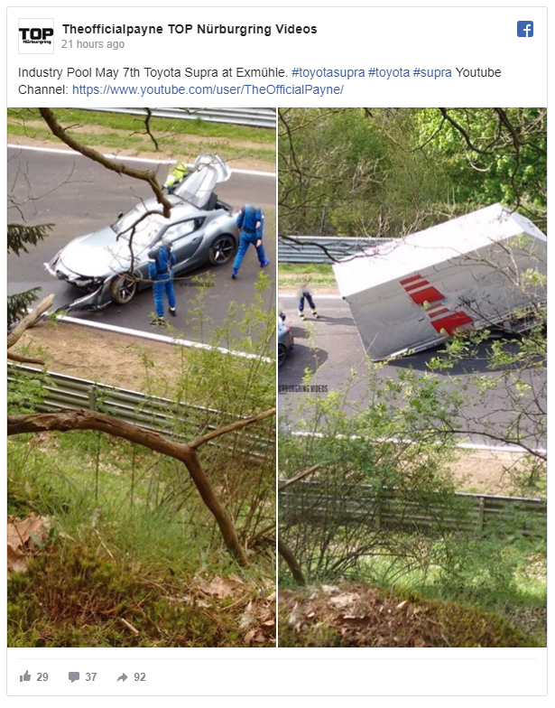 2020 Toyota Supra Crashes Into Guardrail While Testing at Nurburgring