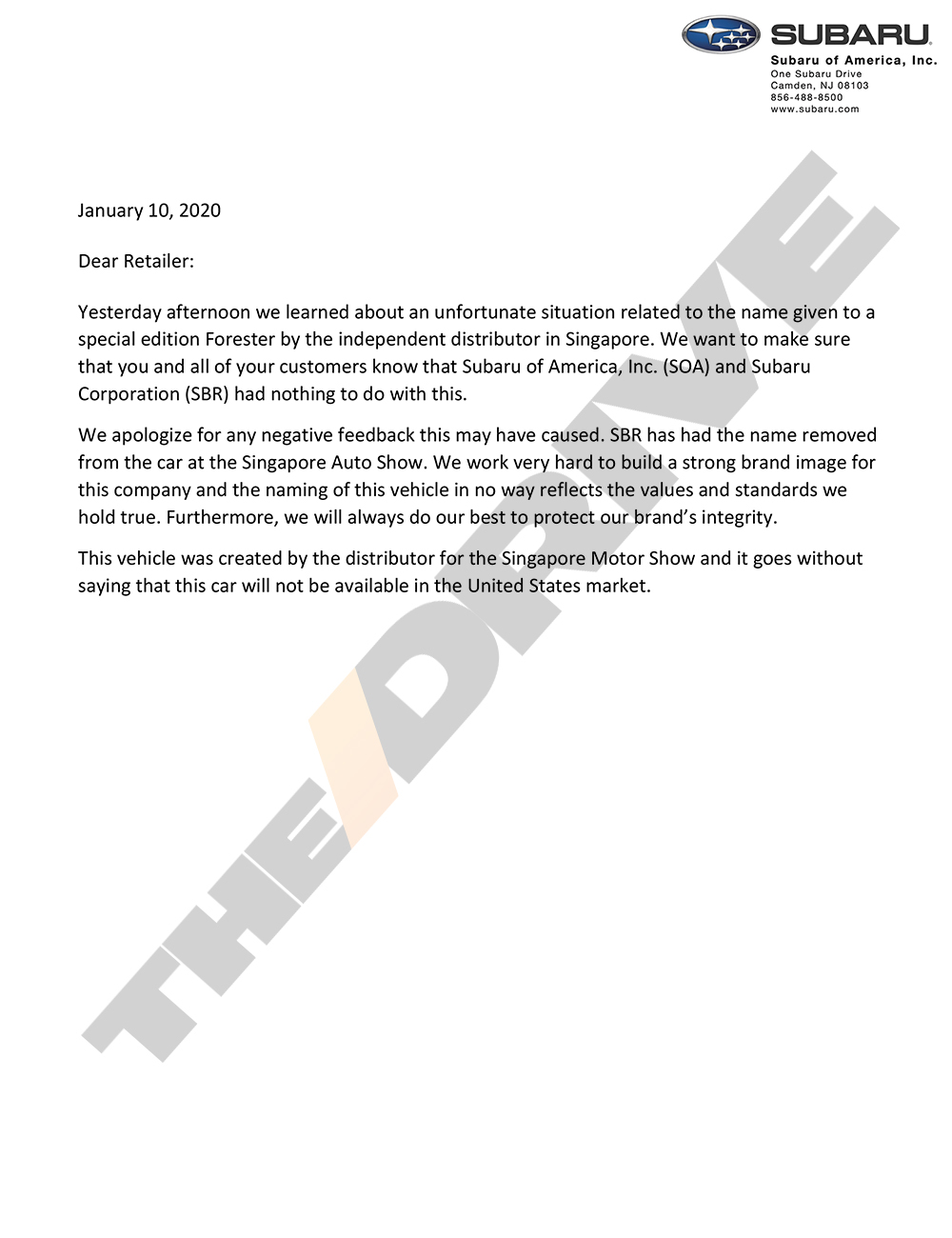 Here's the Apology Subaru Sent to American Dealers Over the Subaru F.U ...