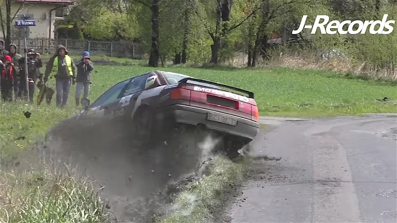 Watch These Beautiful Rally Cars Crash Into a Ditch One by One