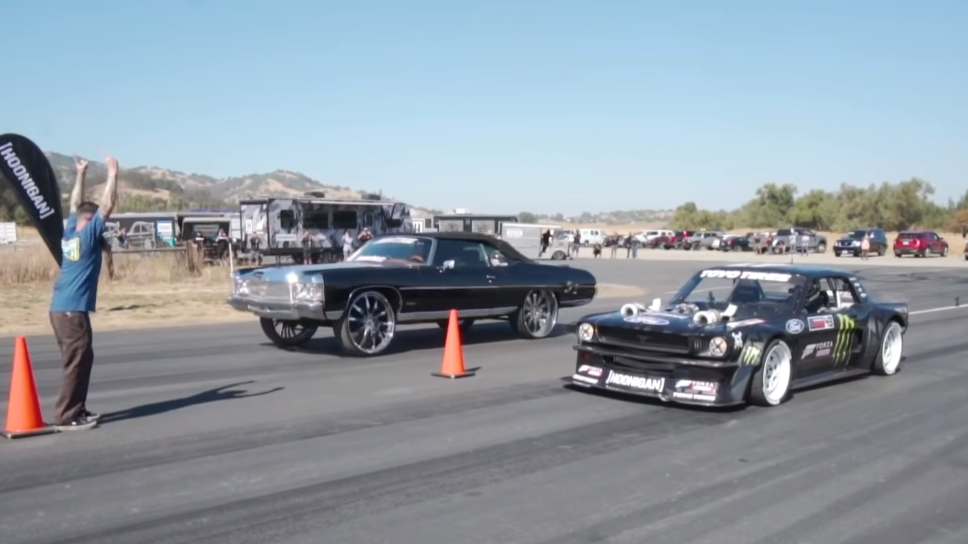 Watch Ken Block's Hoonicorn Take On the 1500HP 'World's Fastest Donk'