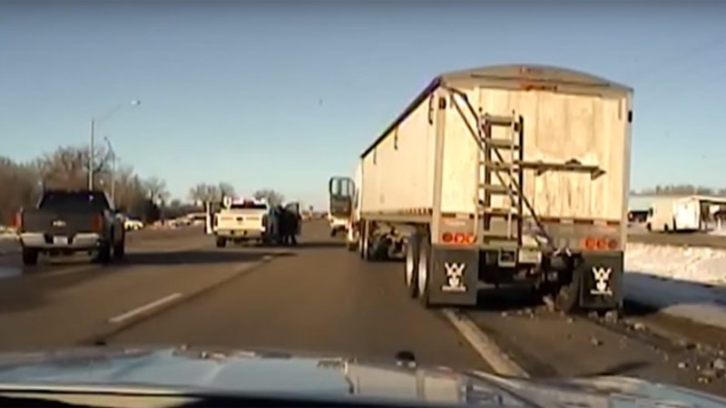 Watch A Semi Driver Collide Head-On With Another Semi Truck
