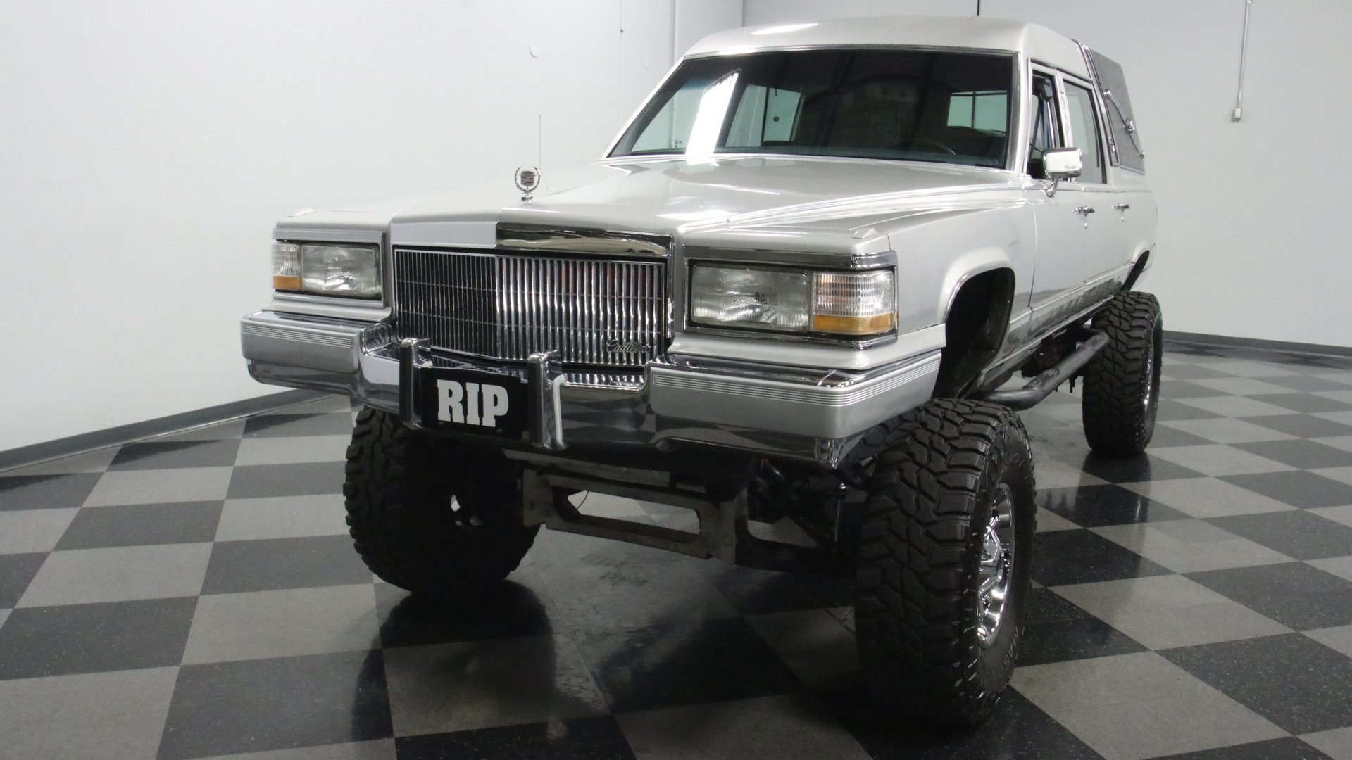 This Lifted Cadillac Hearse on a Chevy Truck Frame Is How I Want to Go Out