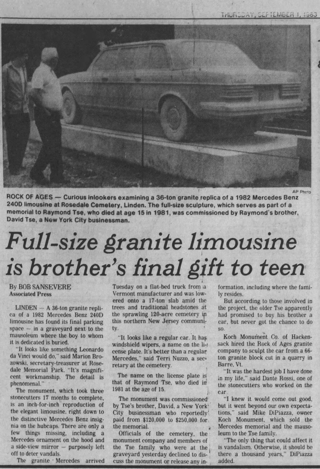 This Full-Size Mercedes-Benz Granite Tombstone Was a Brother's Promise